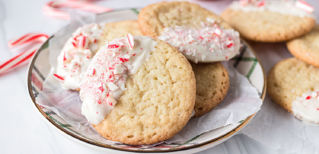 Easy, 3-Ingredient White Chocolate Dipped Peppermint Candy Cane Cookies