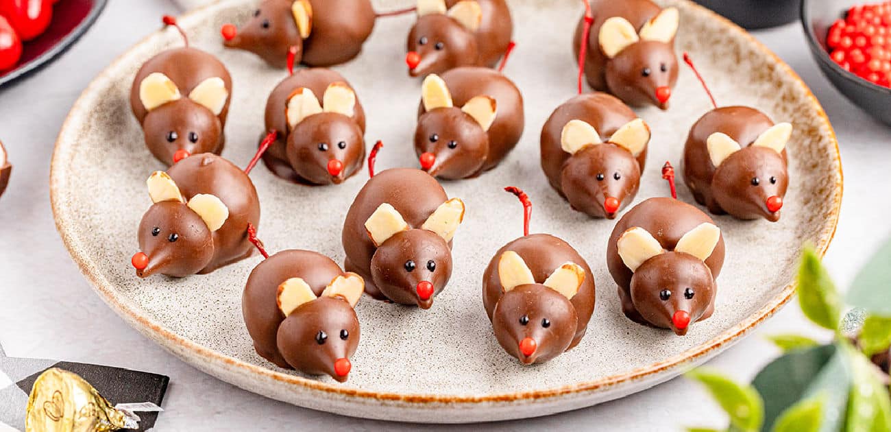 Chocolate Cherry Mice - no bake Christmas candy